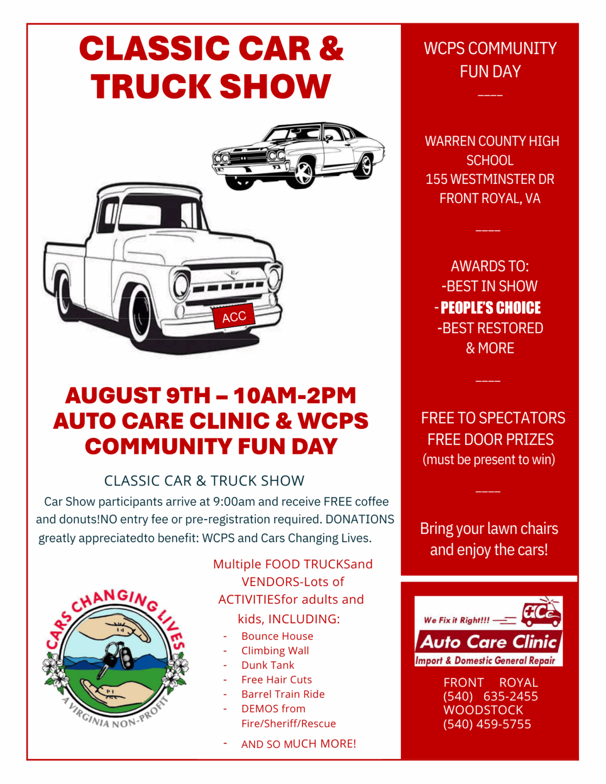 WCPS Community Fun Day & Car Show - Aug 9th - Cars Changing Lives